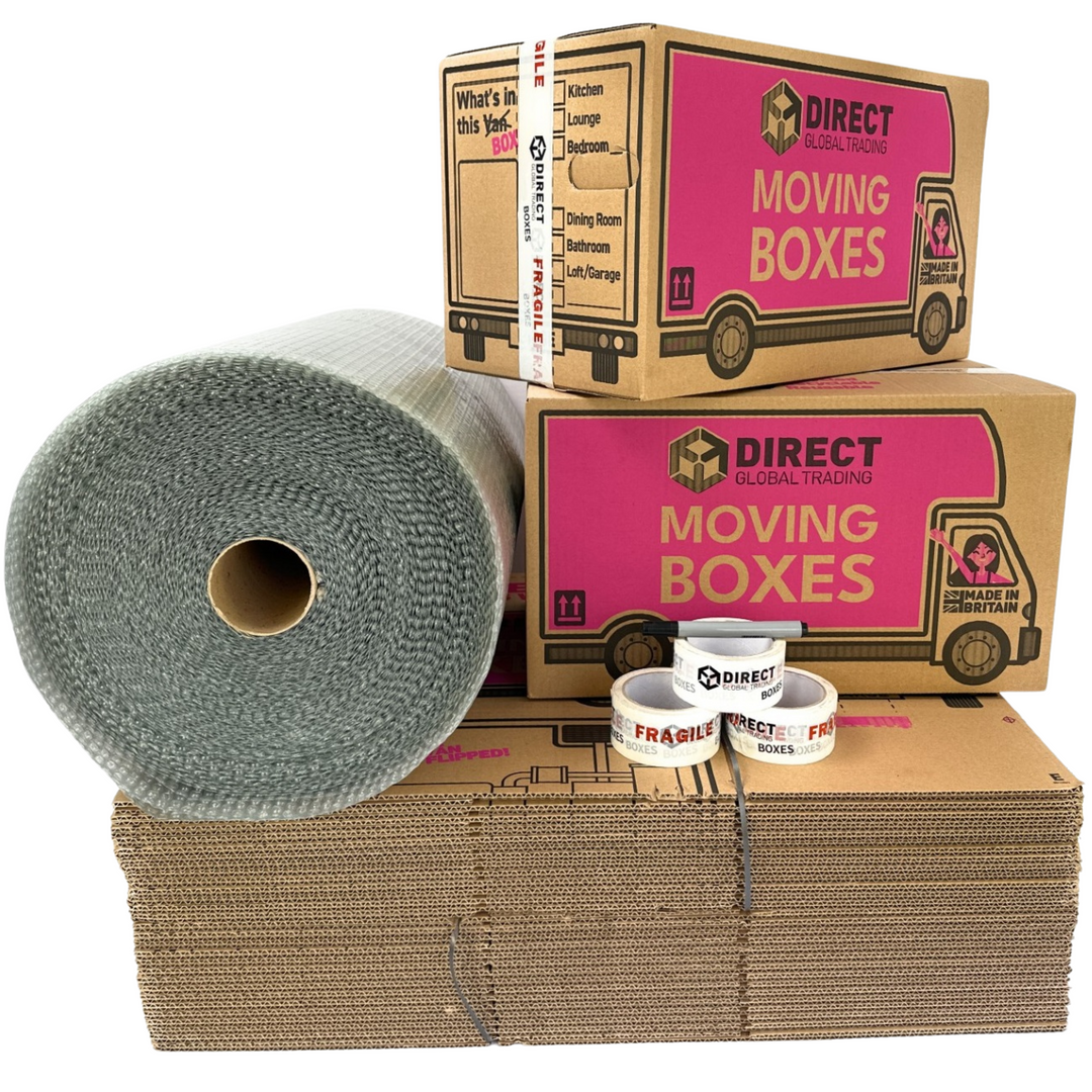 30 Large Strong Cardboard House Moving Packing Boxes Kit with 60 Metre – Direct Global Trading Boxes
